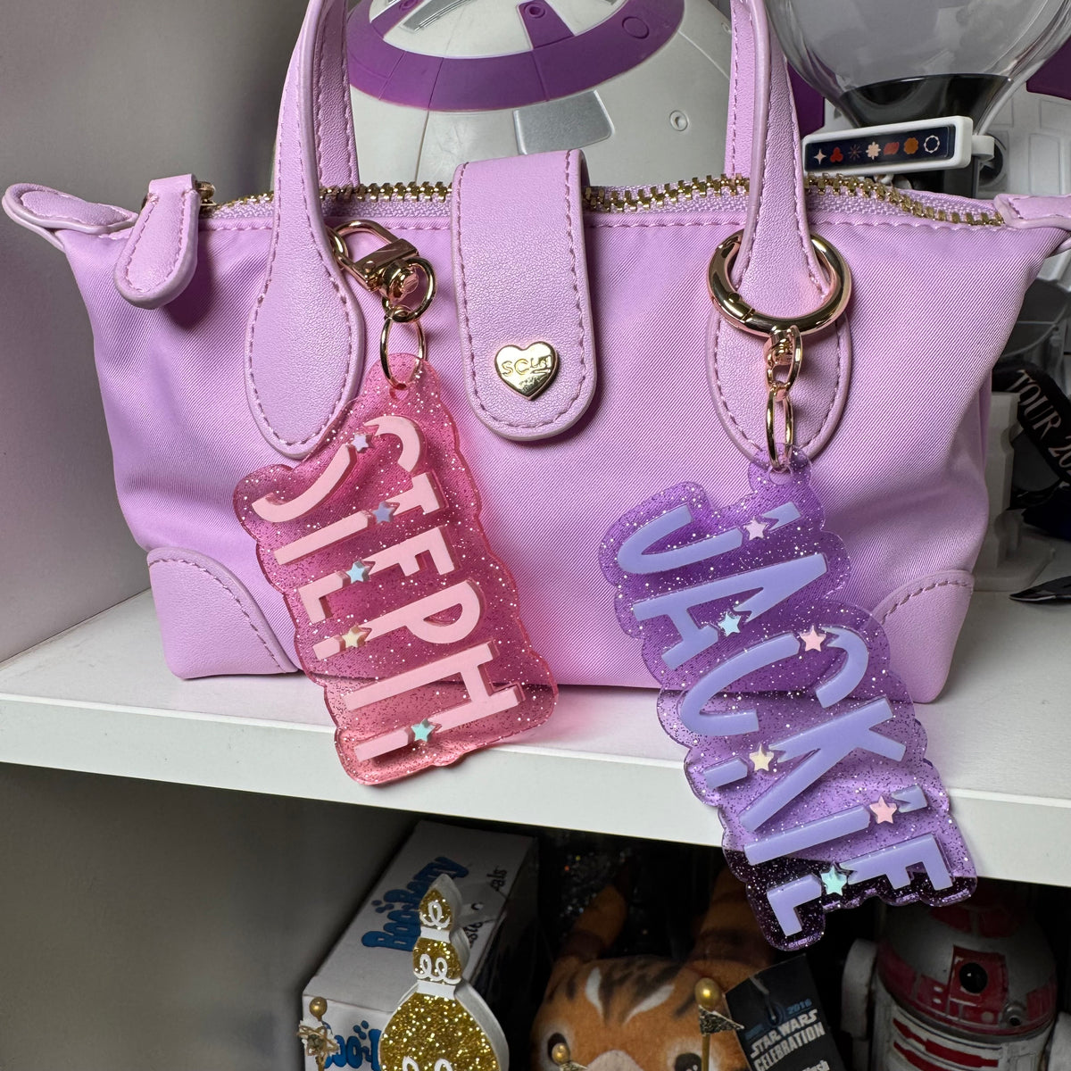 Skinny star name plate bag charm – Lantern Pins